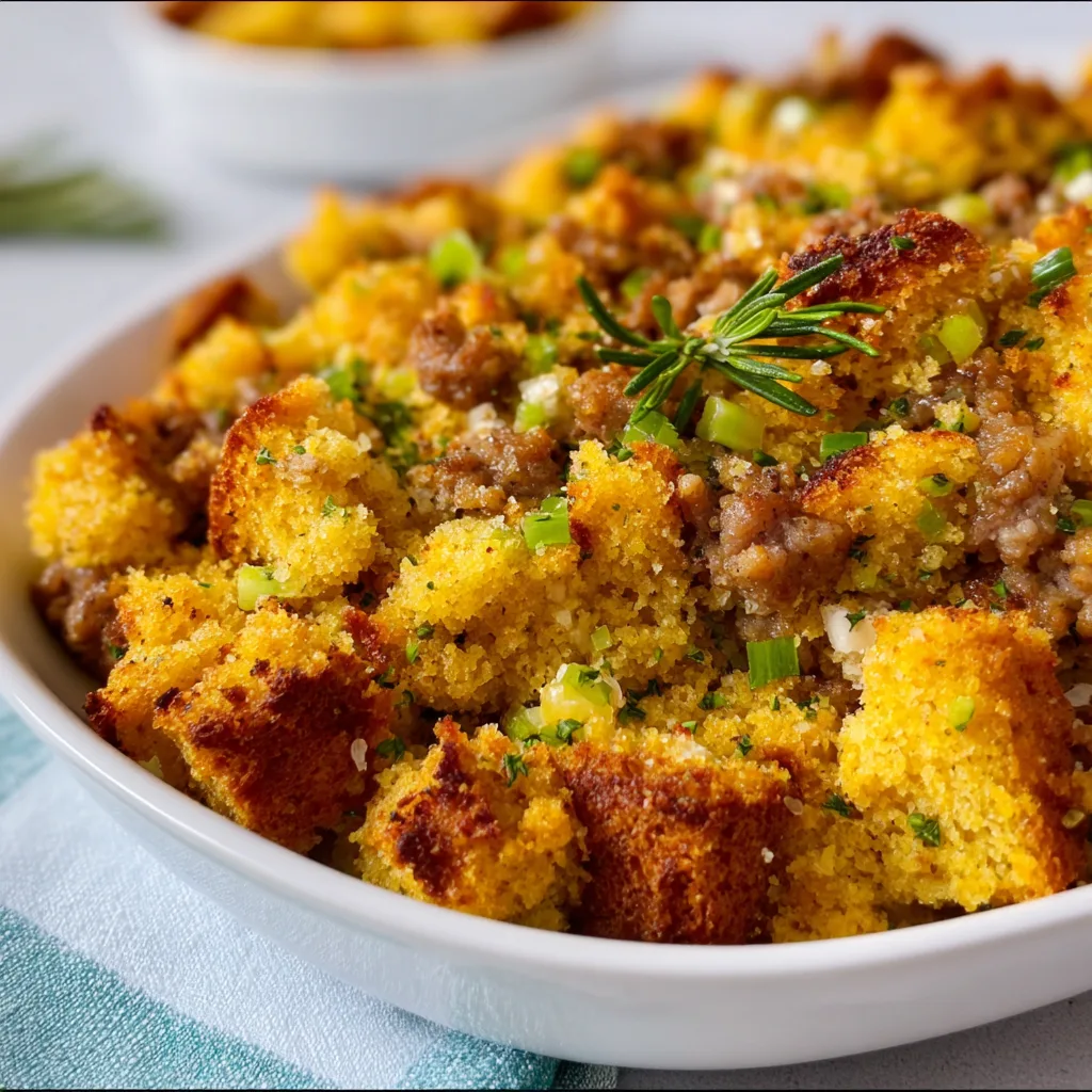 Southern Cornbread Stuffing with Sausage Recipe | Savory Holiday Side ...